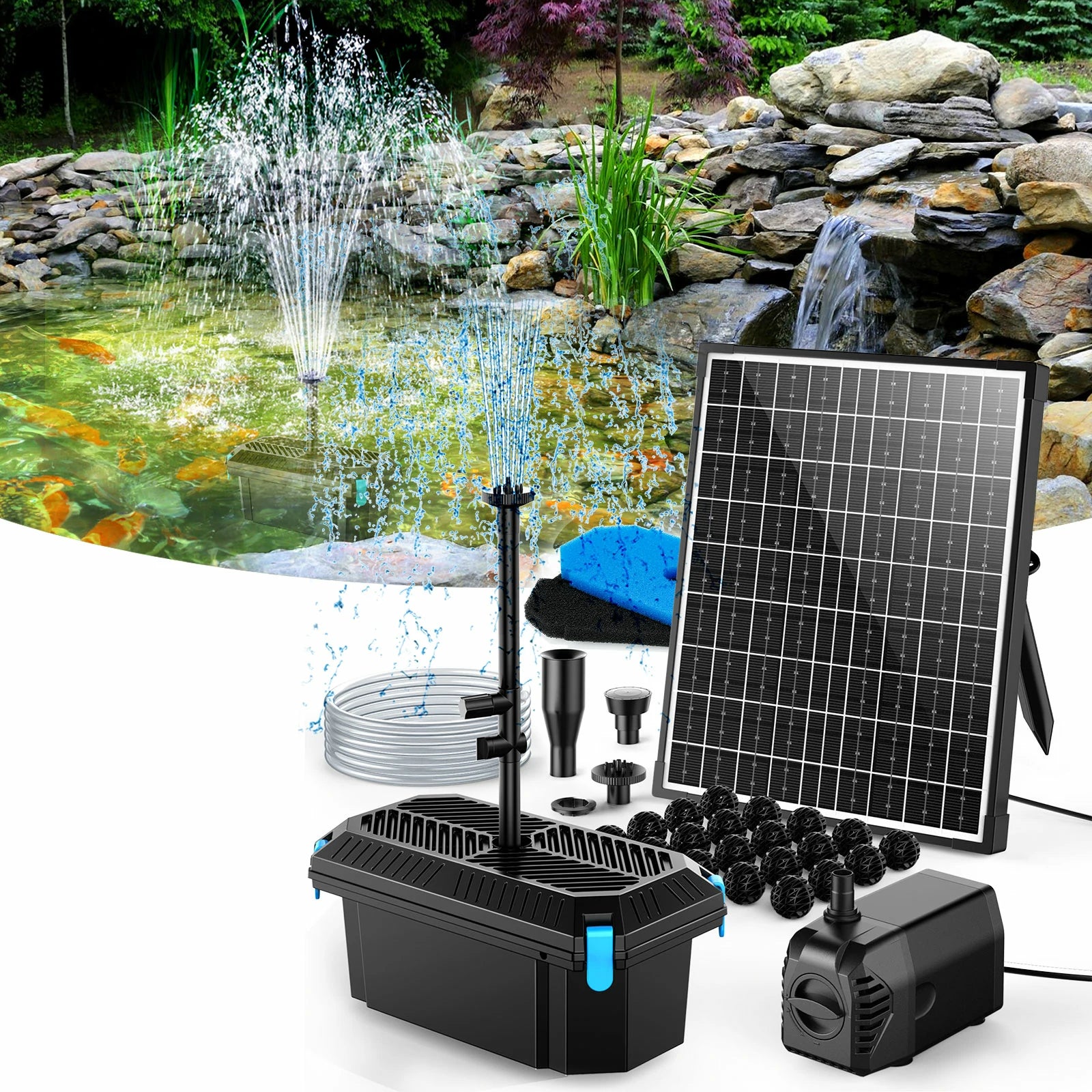 20W Pond Solar Filter Pump Kit 280GPH | Solar Filter Pump for Pond