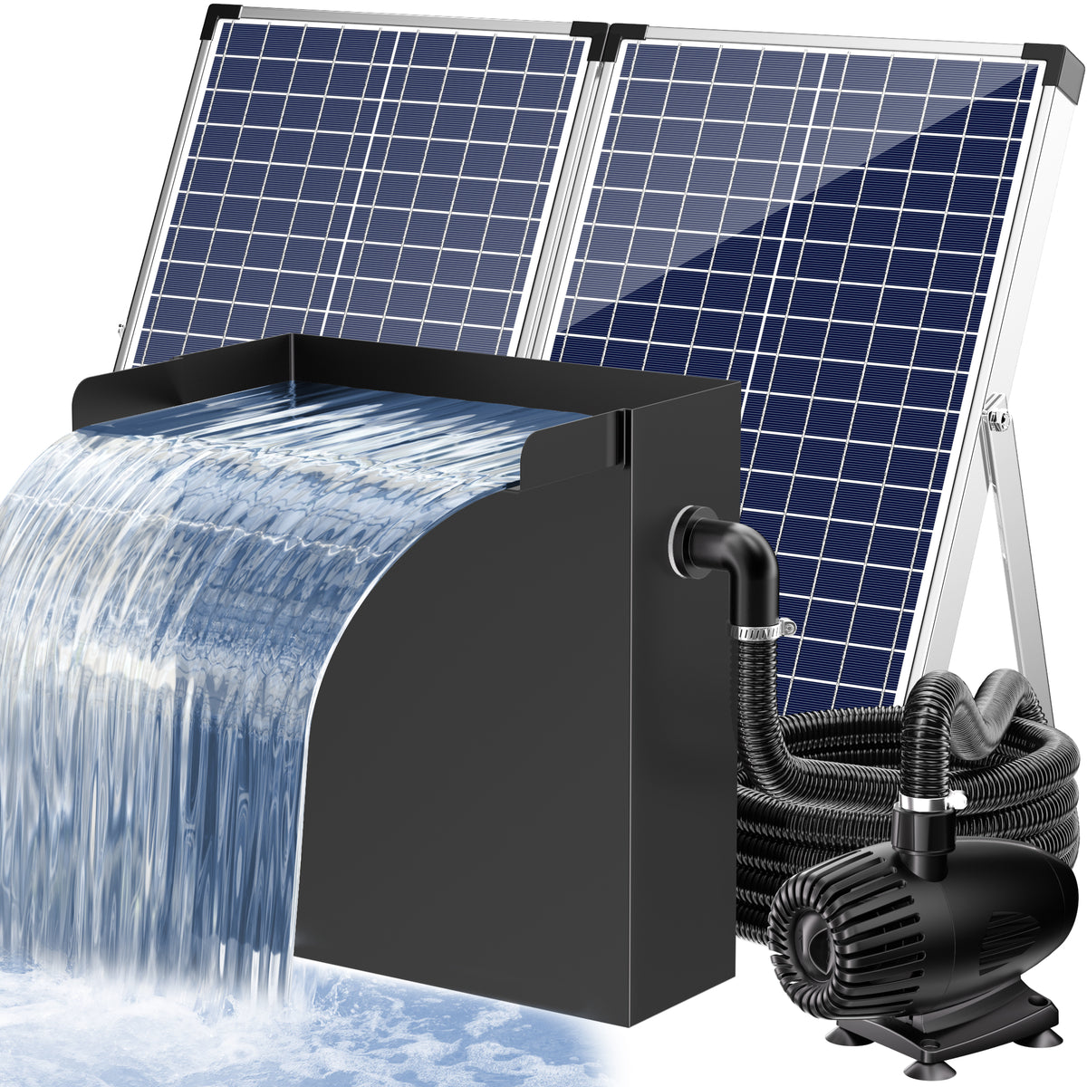 Solar Powered 70W Waterfall Pump Kit with 40W 580GPH Pump