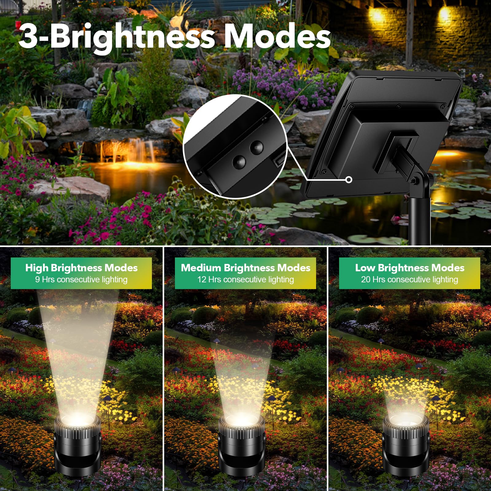 3-Head Warm White Solar Pond Lights for Outdoor Water Features