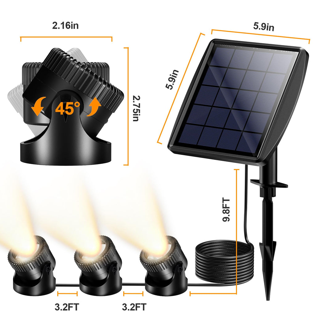 3-Head Warm White Solar Pond Lights for Outdoor Water Features