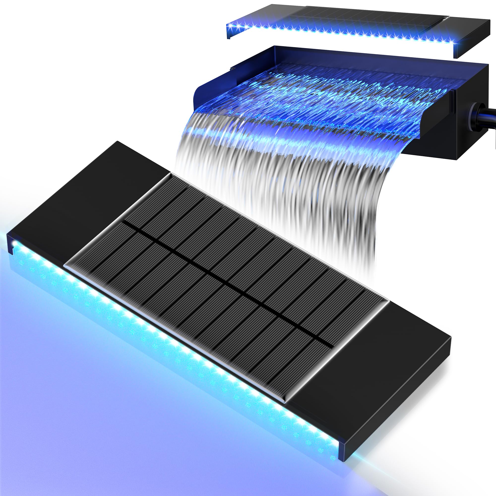 12" Metal Solar Waterfall Box Cover with LED Lights | 3W Auto Lighting