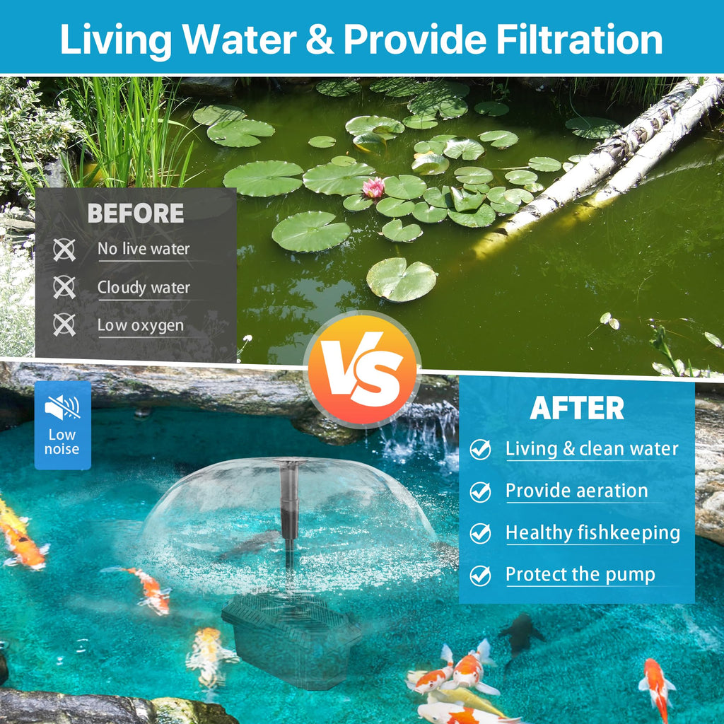 P3703 Solar Powered Pond Filter Pump with Aerator & Bio Filter